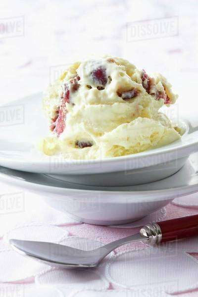 White chocolate parfait with cherries - Stock Photo - Dissolve