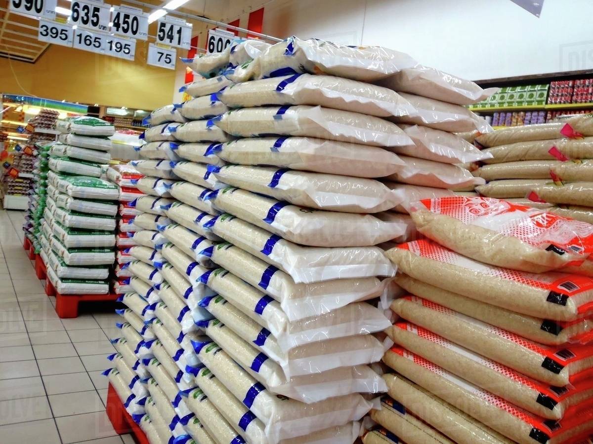 Various Sacks Of Rice In A Supermarket In Thailand Stock Photo Dissolve