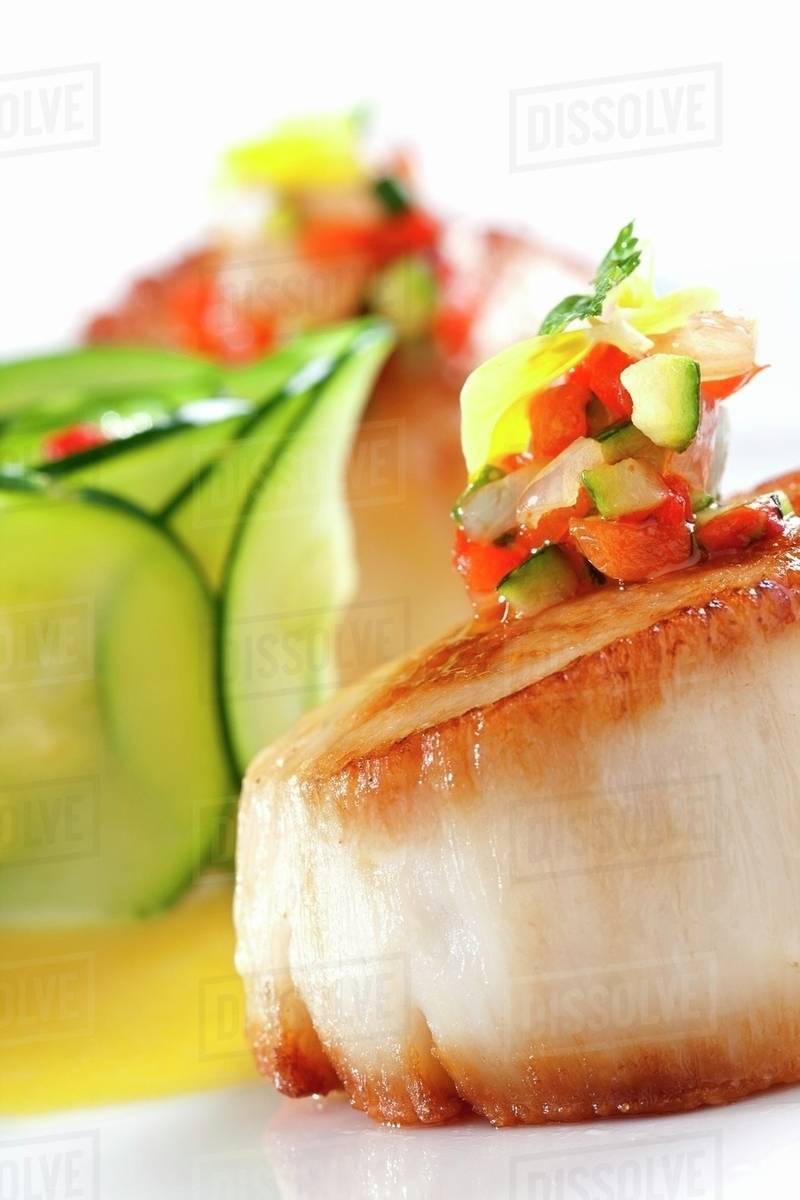 Pan Seared Scallop and Jus de Veau with a Vegetable Garnish - Royalty ...