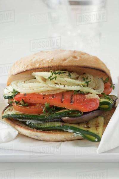 Toasted roll filled with grilled vegetables - Royalty-free Stock Photo ...