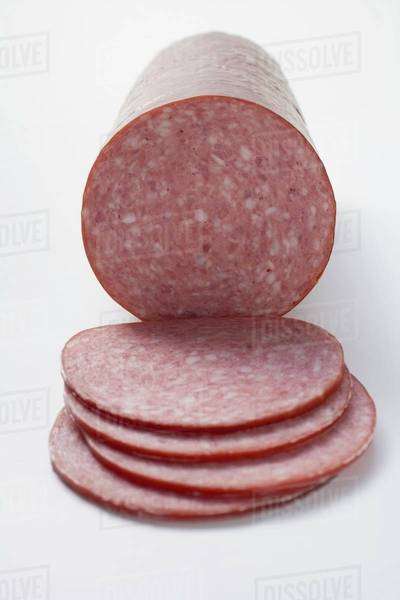 Bierwurst (beer sausage) with slices cut - Royalty-free Stock Photo ...