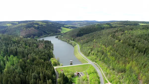 Marbach-Stausee in Odenwald, Germany - Stock Video Footage - Dissolve