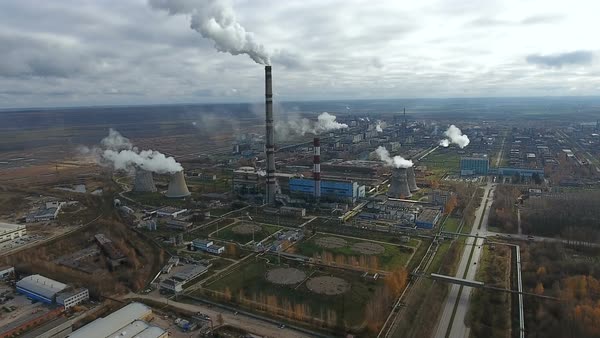 Smoke from industrial factories and plants. Environmental pollution ...