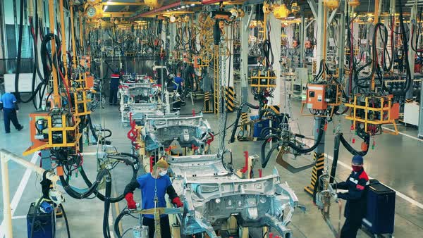 Vehicle body production line at a modern car factory - Stock Video ...