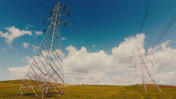 Electricity, high voltage pylons, power transmission lines. timelapse ...