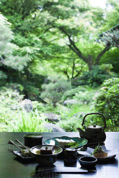 Traditional Japanese meal on table outdoors - Royalty-free Stock Photo ...