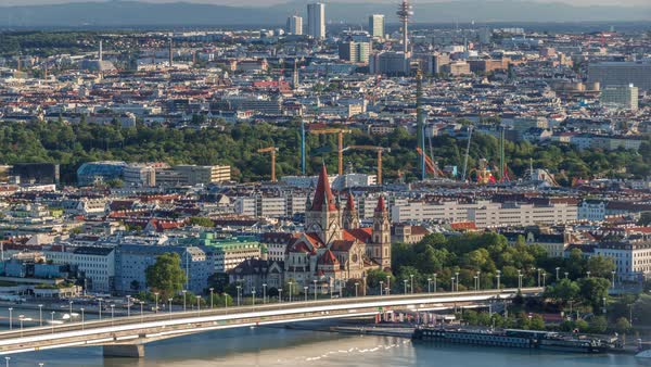 Aerial panoramic view of Vienna city with Church of St. Francis of ...