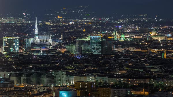 Aerial panoramic view over Vienna city with skyscrapers, historic ...