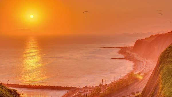 Aerial sunset view of Lima's Coastline in the neighborhood of ...
