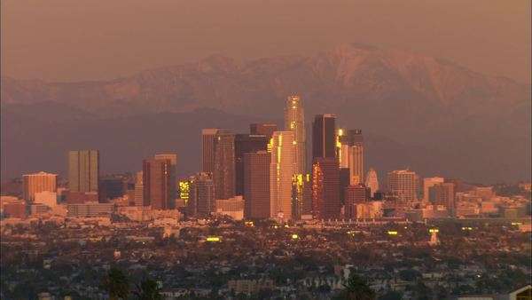 Fountain with busy city street in background, California - HD Rights ...