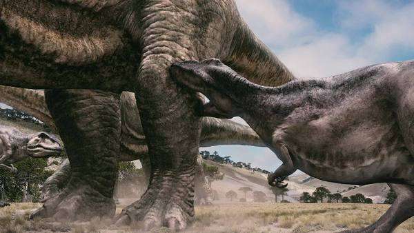 Montage animation of a group of tyrannosaurus attacking a brontosaurus ...