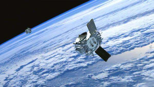 Tracking shot of two satellites - Stock Video Footage - Dissolve