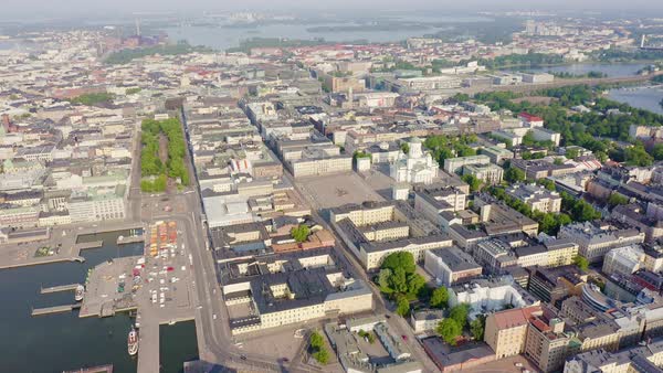 Helsinki, Finland. City center aerial view. Helsinki Cathedral. Senate ...