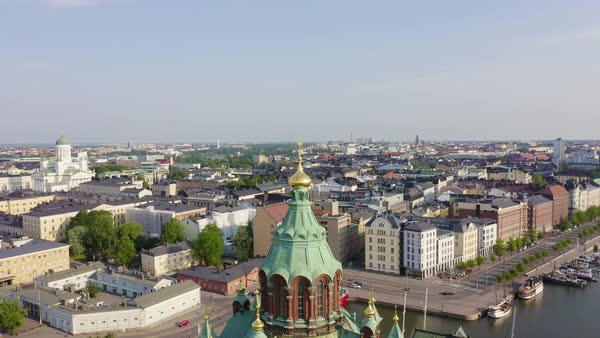 Helsinki, Finland. City center aerial view. Assumption Cathedral ...
