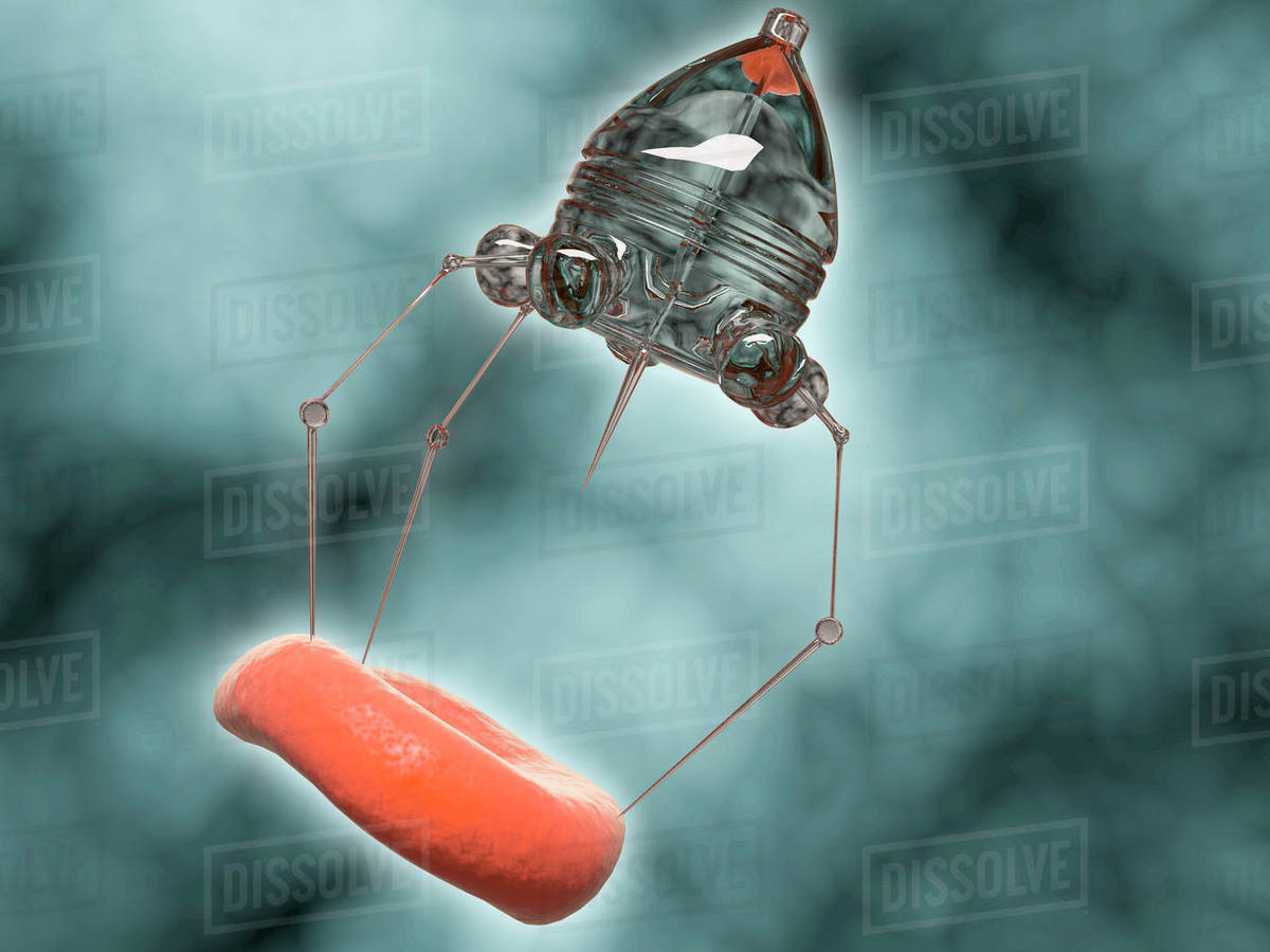 Conceptual image of a nanobot injecting a red blood cell. - Royalty ...