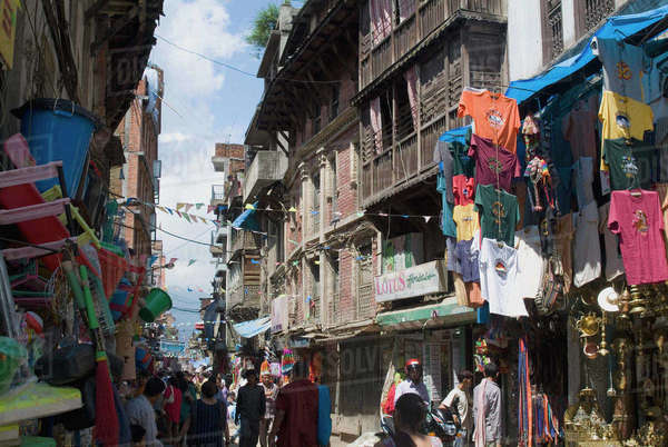 The back streets and shopping district of Thamel, Kathmandu, Nepal ...