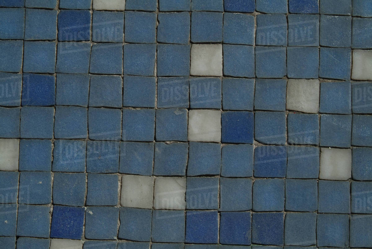 Close up of small square blue mosaic tiles. - Royalty-free Stock Photo ...