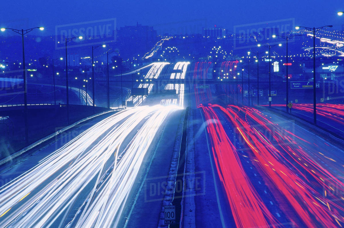 Traffic at Night on Highway 401, Toronto, Ontario, Canada - Royalty ...