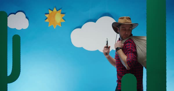 A happy robber sneaking and checking his loot in a sack - 4K Royalty ...