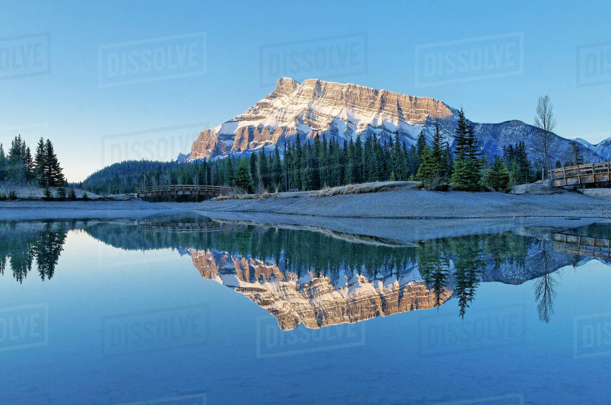 Mount Rundle reflected in Cascade Pond, Banff National Park, Alberta ...
