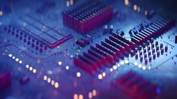 Blue printed circuit board. Abstract modern technology design. Seamless ...