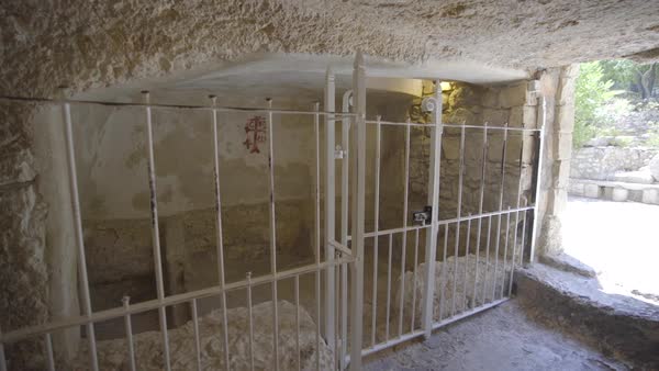 Medium shot of grave inside The Garden Tomb, Jerusalem, Israel - HD ...