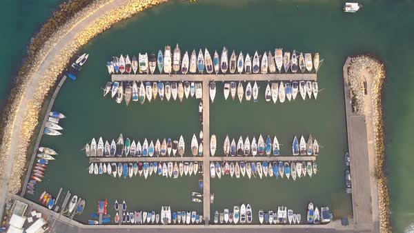 Overhead view of boats moored at harbor, Israel - 4K Royalty-free Stock ...