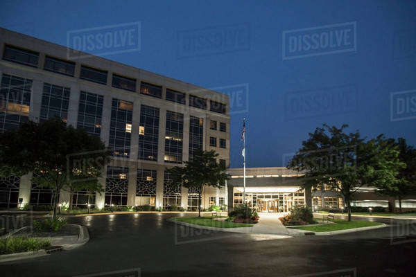 Illuminated driveway of hospital at night - Royalty-free Stock Photo ...