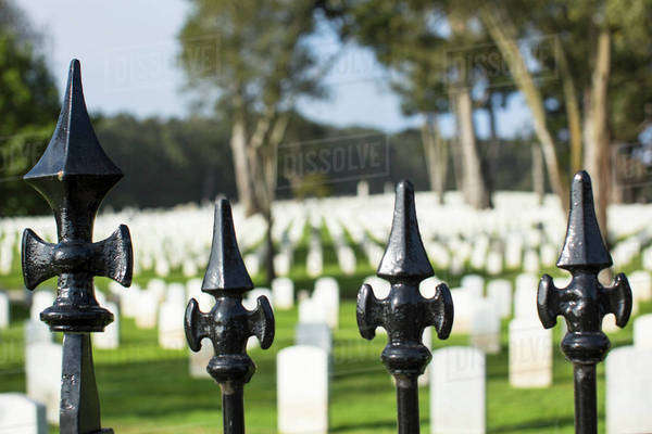 Close up of wrought iron fence around cemetery - Royalty-free Stock ...