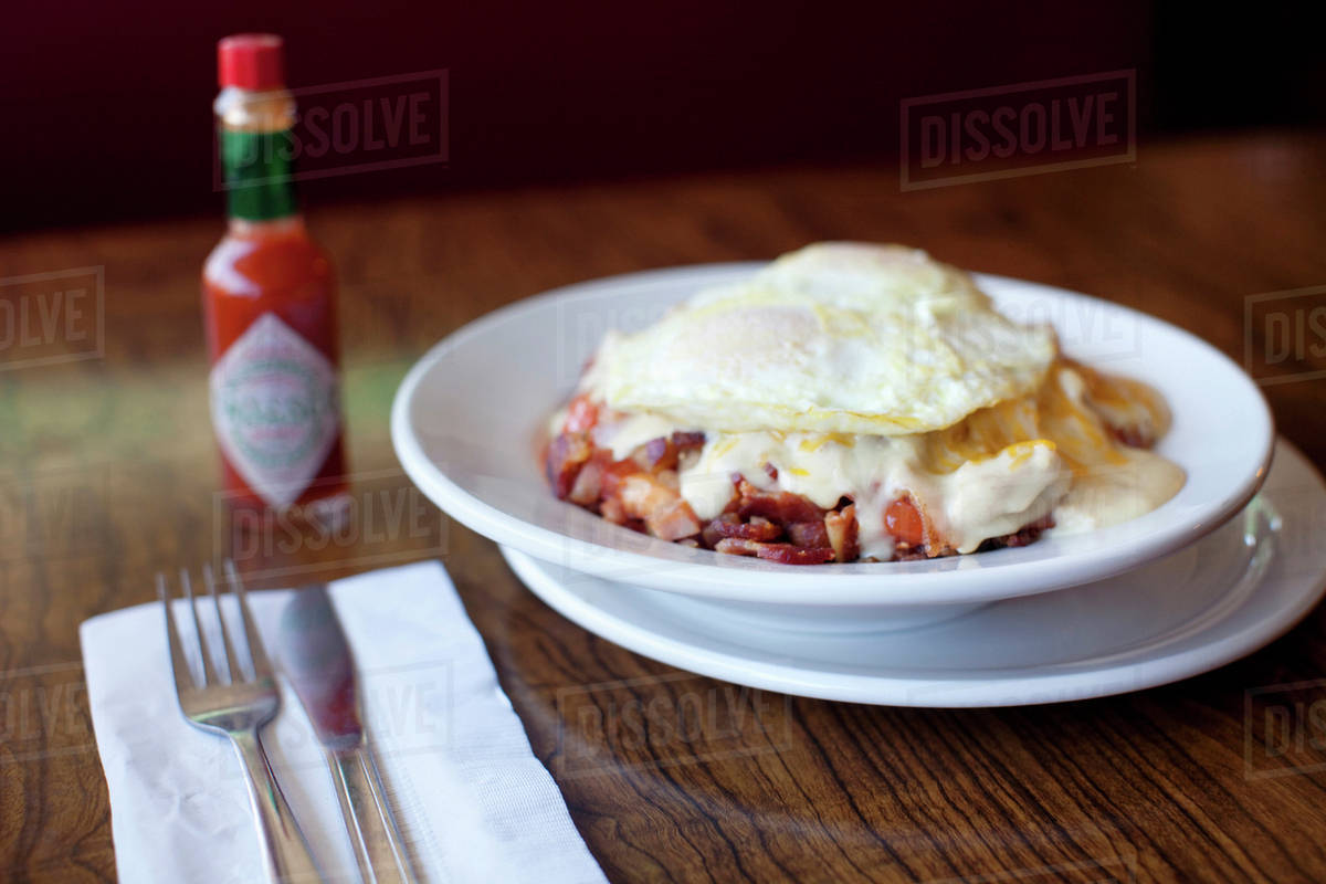 Close up of egg breakfast on plate - Royalty-free Stock Photo | Dissolve