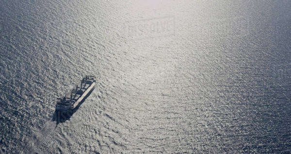 Aerial view of shipping barge in ocean - Royalty-free Stock Photo ...