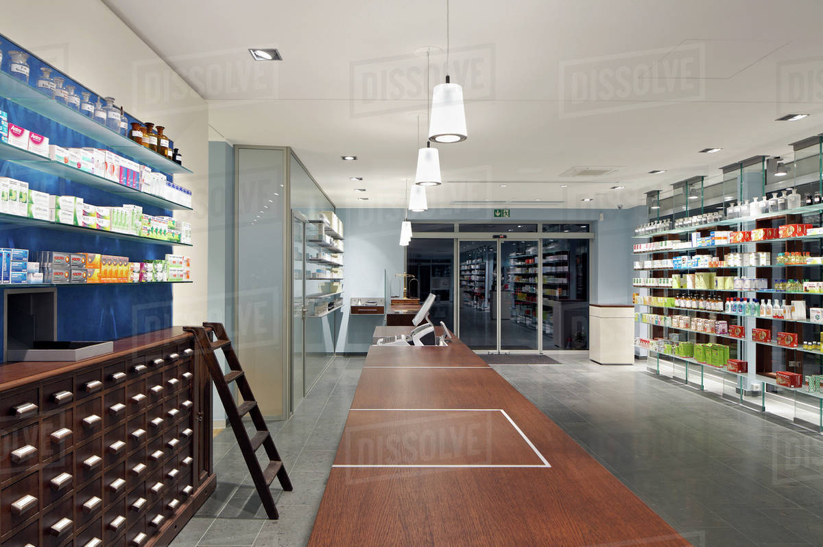 Interior of empty modern pharmacy - Royalty-free Stock Photo | Dissolve