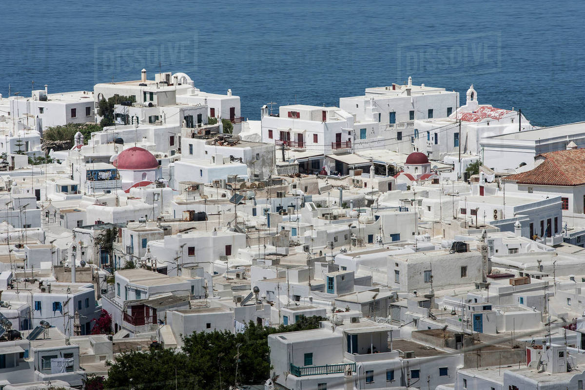 Aerial view of Mykonos cityscape, Cyclades, Greece - Royalty-free Stock ...