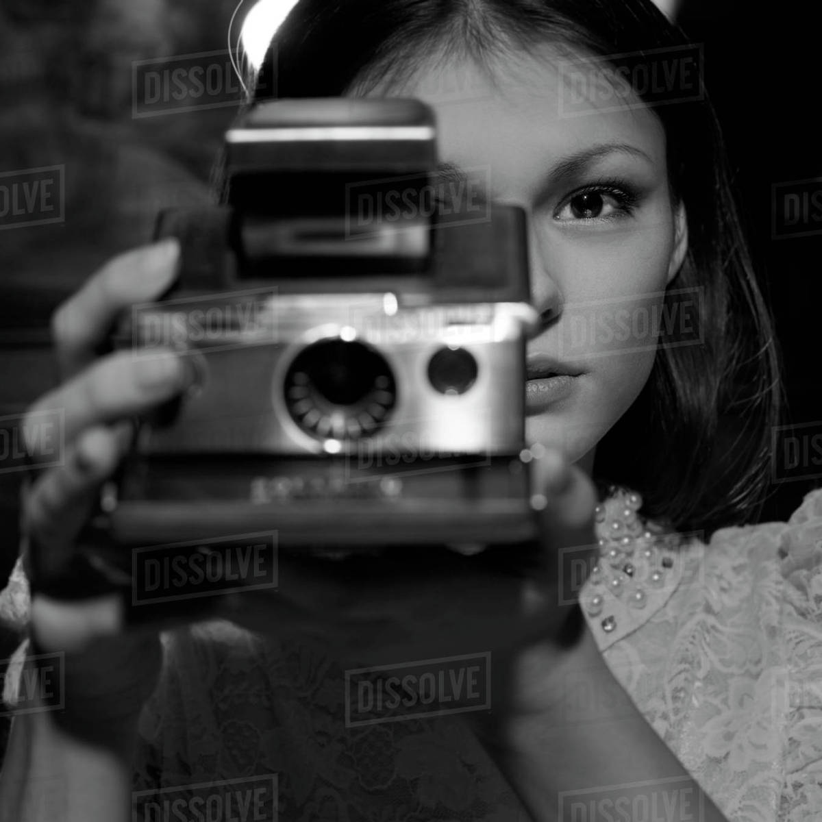 Caucasian teenage girl photographing with instant camera - Royalty-free ...
