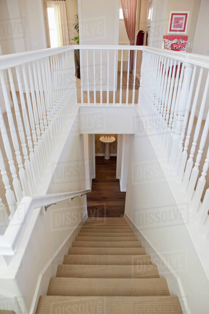 High angle view of stairs with railings at home - Royalty-free Stock ...