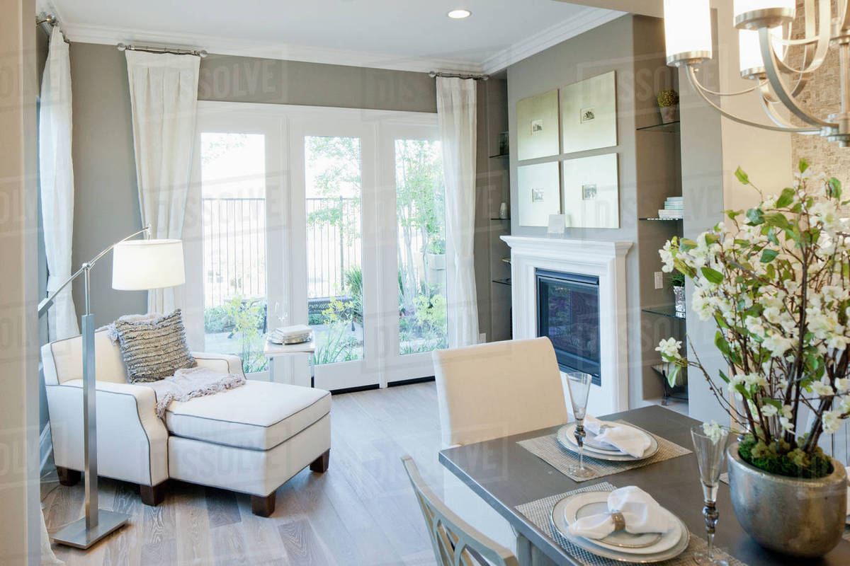 Open plan of seating area and dining area - Royalty-free Stock Photo ...