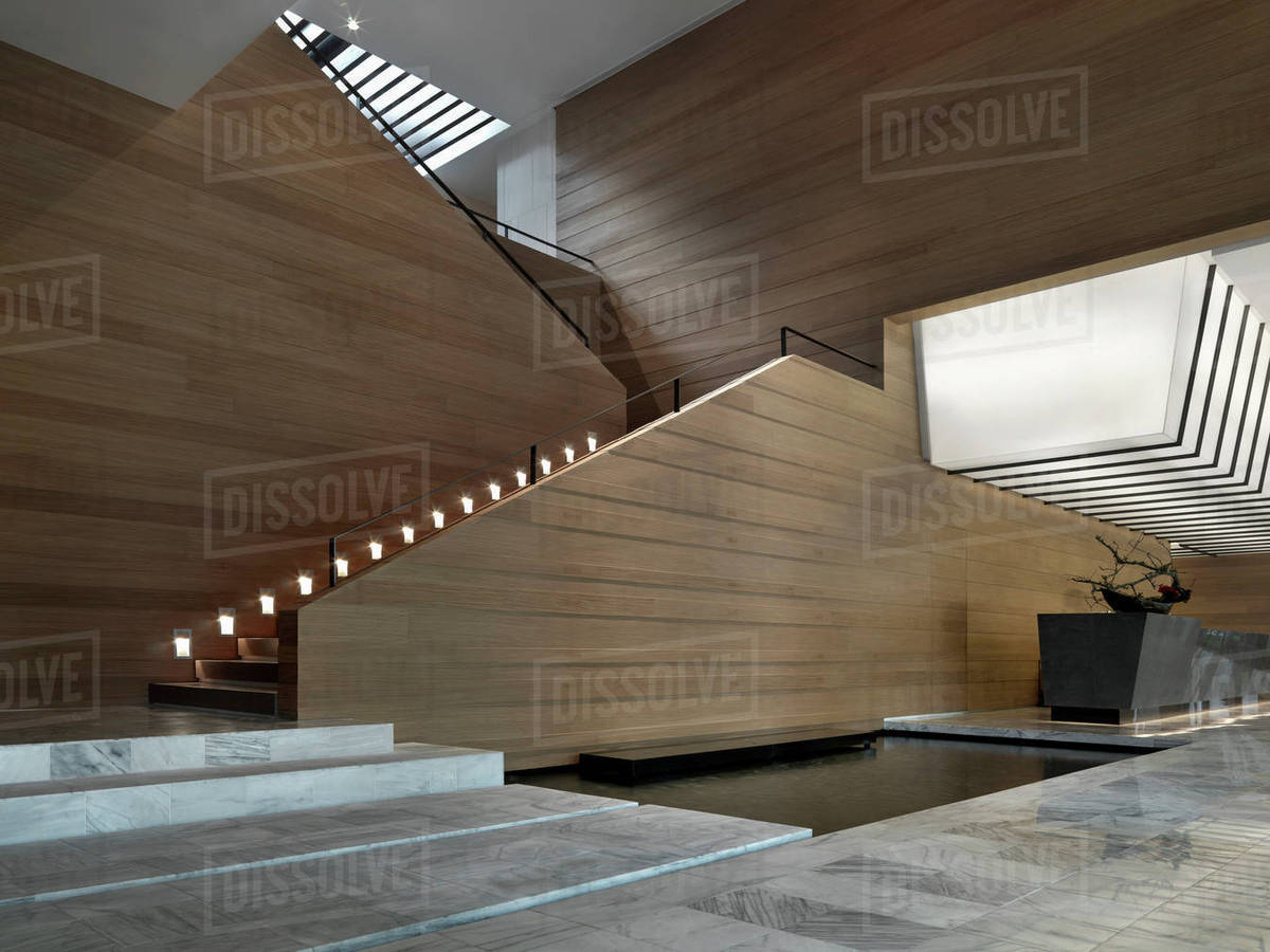 Large contemporary staircase with recessed guide lights - Royalty-free ...