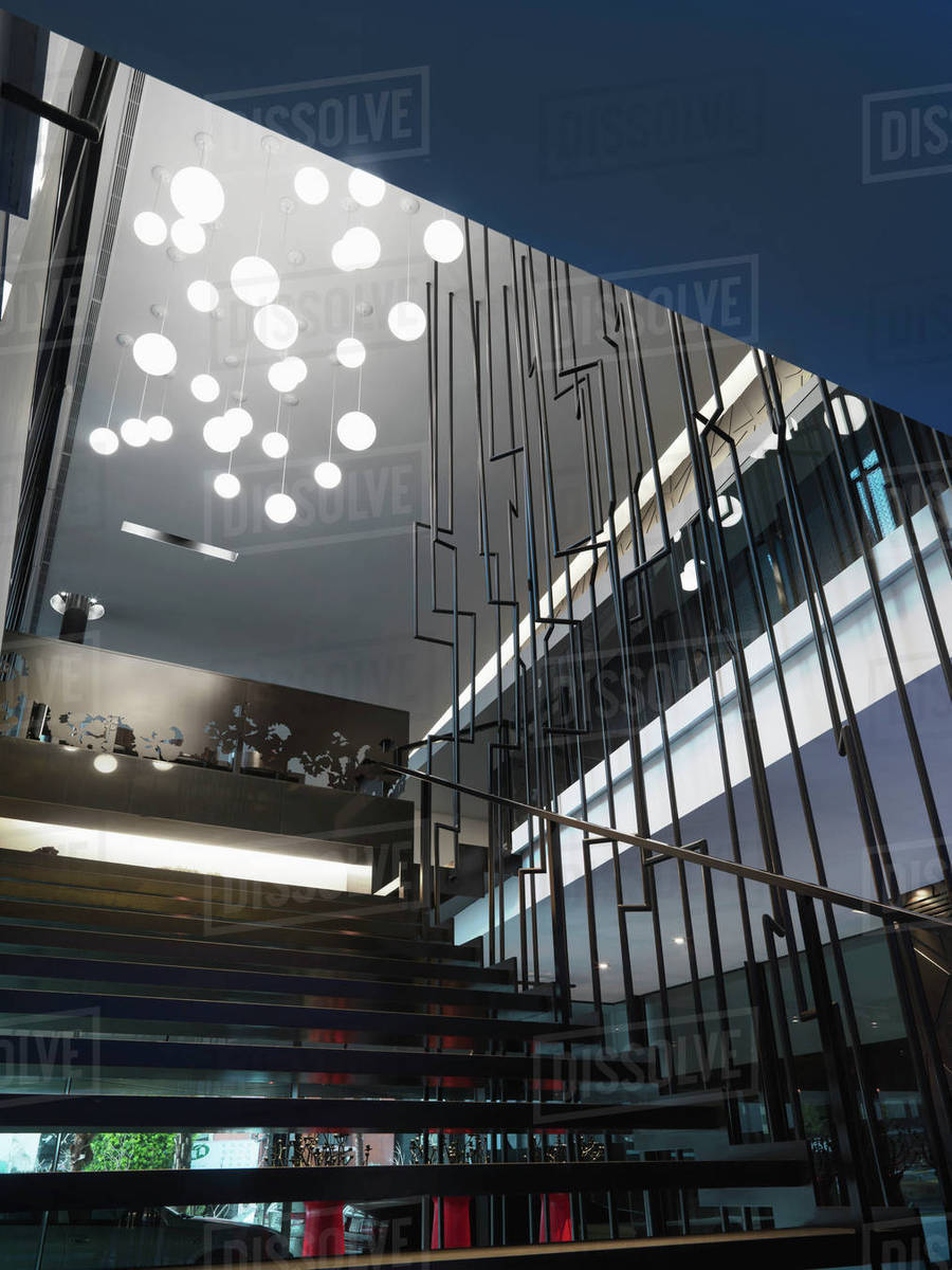 Modern staircase with several overhead lights - Royalty-free Stock ...