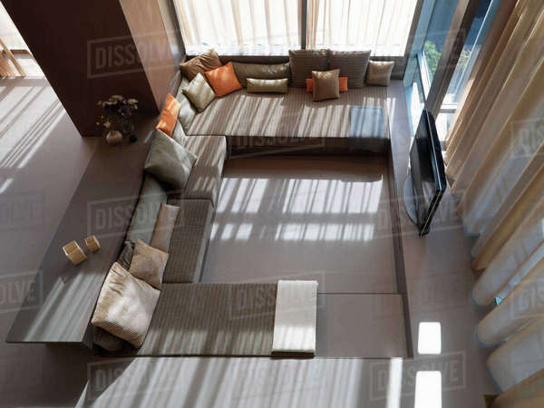 Aerial view of modern living room - Stock Photo - Dissolve