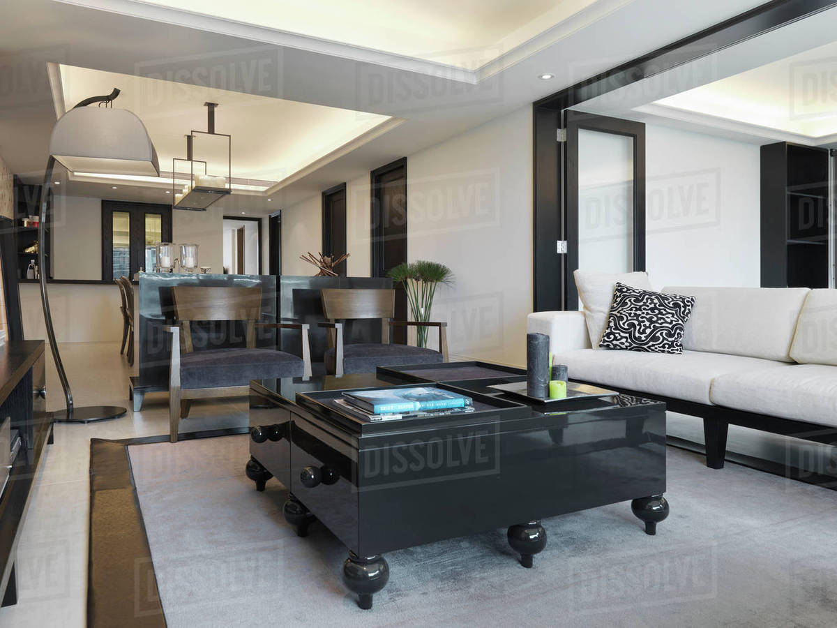Large bulky coffee table in modern living room - Royalty-free Stock ...