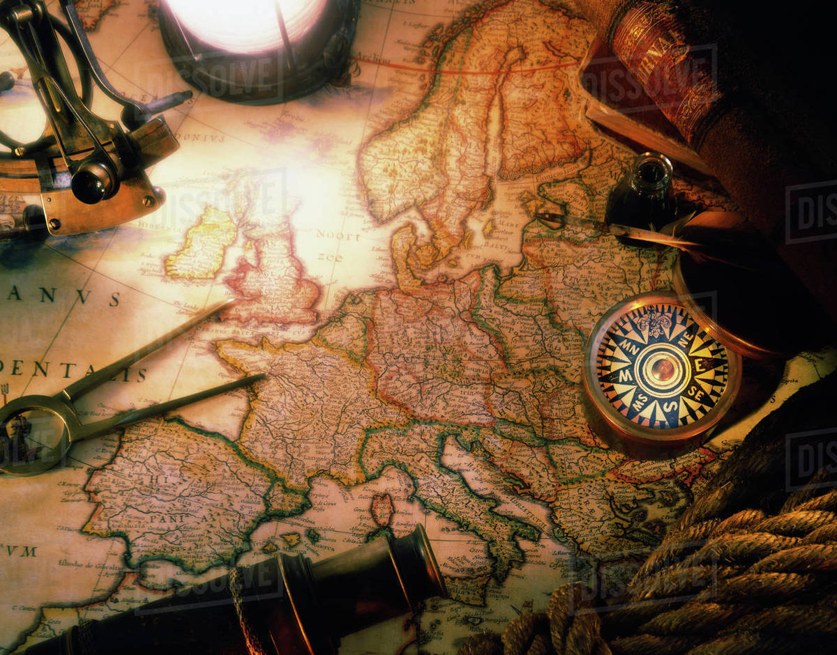 Map of globe with nautical navigation devices - Royalty-free Stock ...