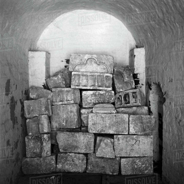 Bricks stacked in arched Russian monastery alcove - Royalty-free Stock ...