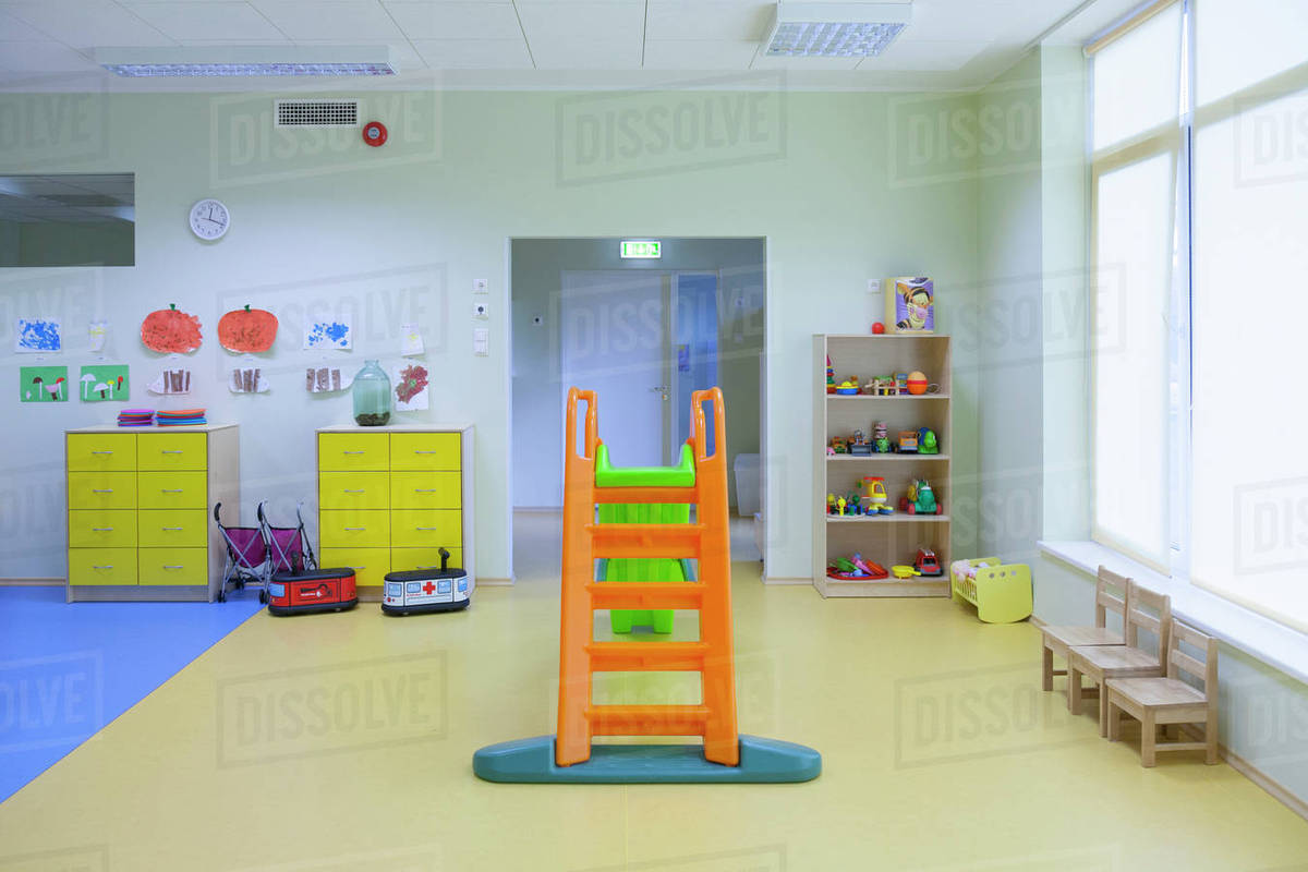 Classroom, activity room with furniture, tables and chairs - Royalty ...