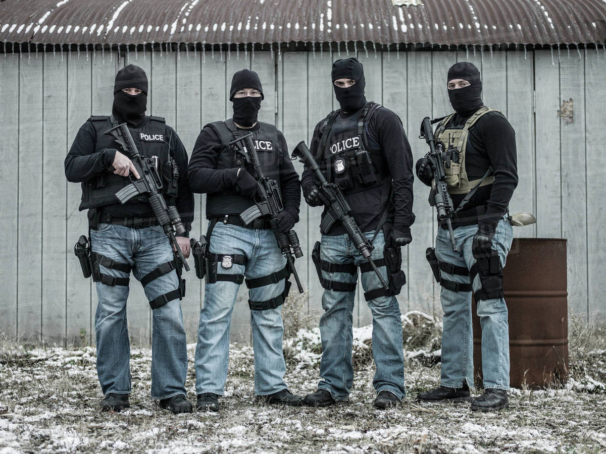 Police snipers standing together outdoors - Royalty-free Stock Photo ...