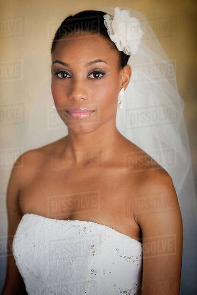 Mixed race bride wearing wedding gown and veil - Royalty-free Stock ...