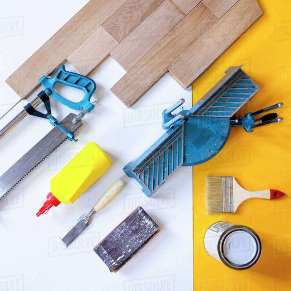 Wooden boards with paint and tools - Royalty-free Stock Photo | Dissolve