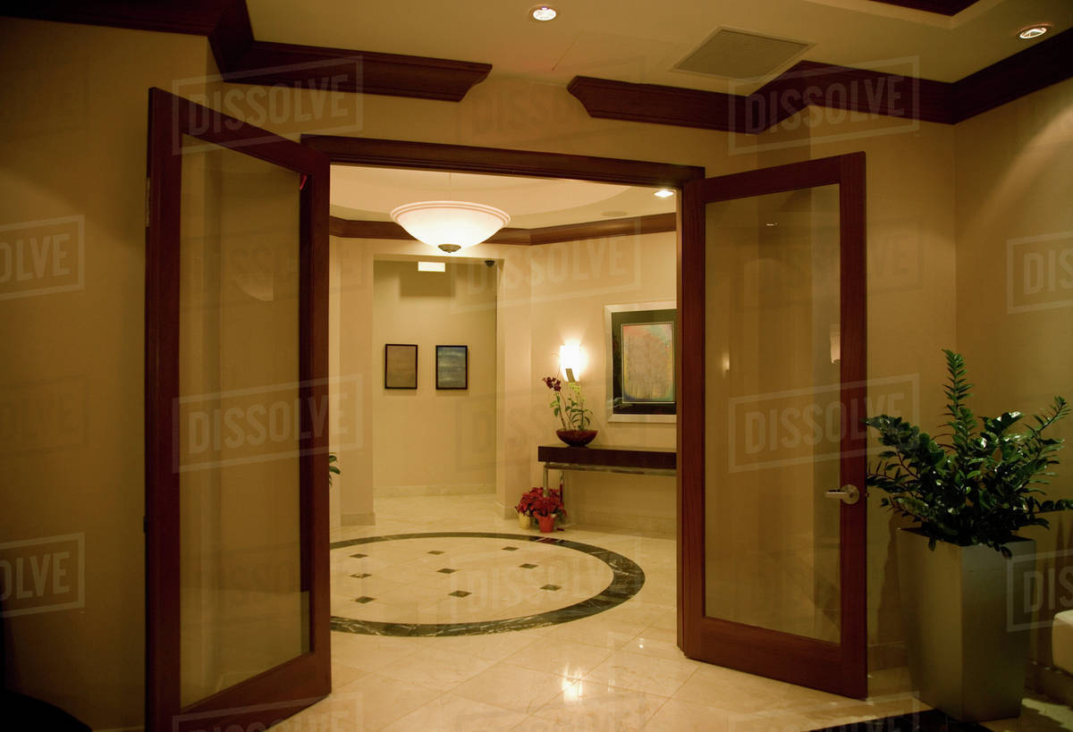 Double doors to lobby area - Stock Photo - Dissolve