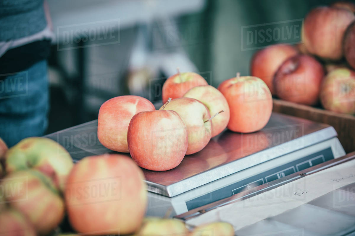 Apples sitting on scale - Royalty-free Stock Photo | Dissolve