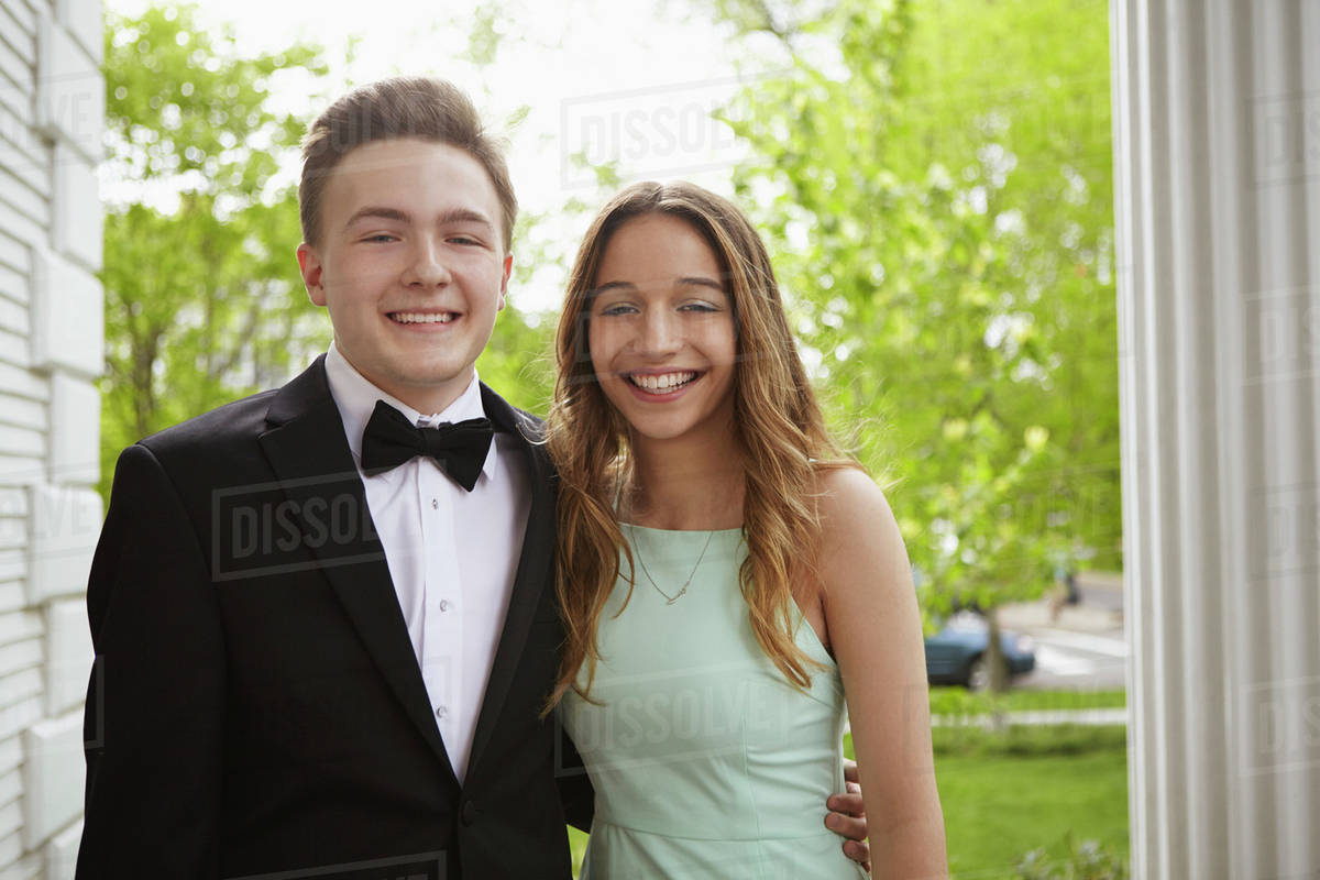 Smiling teenage couple dressed up for prom - Royalty-free Stock Photo ...