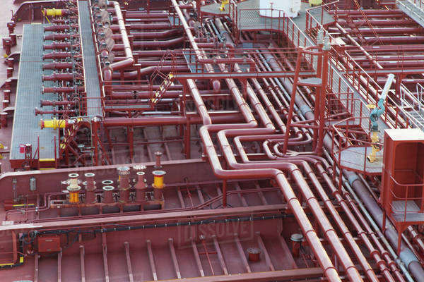 High angle view of deck piping on oil tanker ship - Royalty-free Stock ...